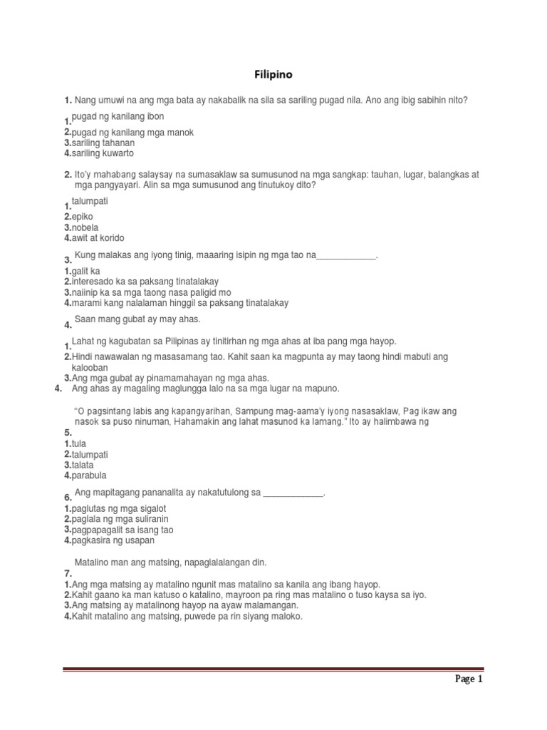 Filipino Test | PDF