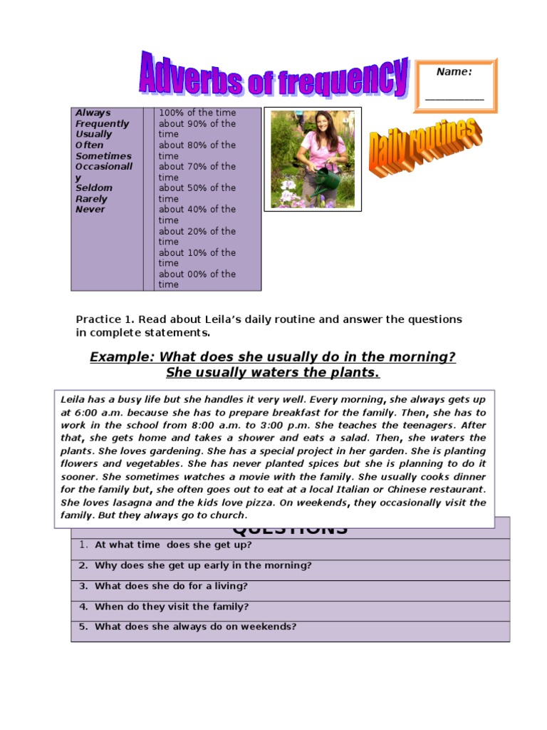 Leila's Daily Routine & Frequency Practice | PDF