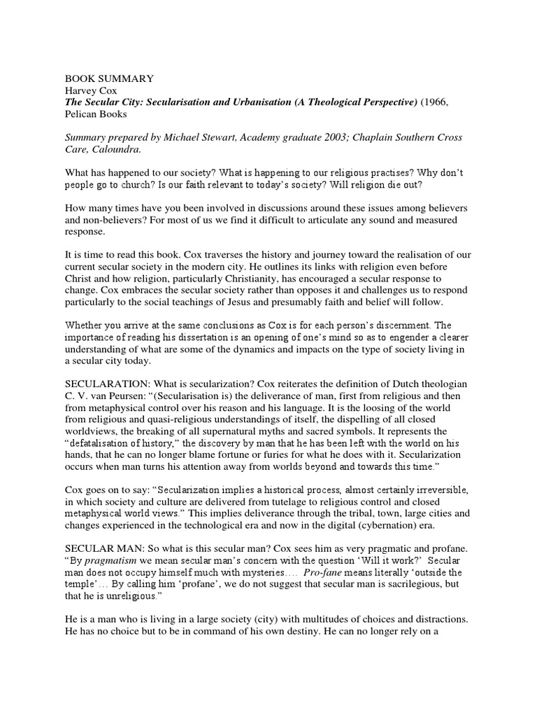 The Secular City (Cox, Stewart) | PDF | Theology | Faith