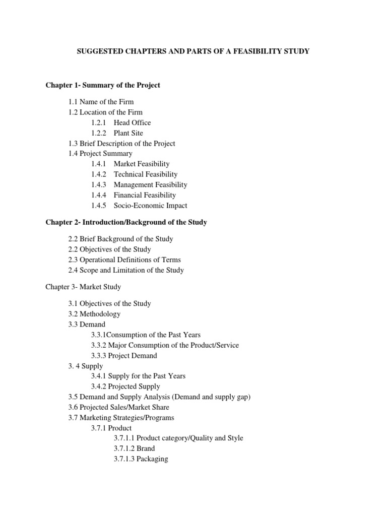 Suggested Chapters and Parts of A Feasibility Study | PDF | Feasibility ...