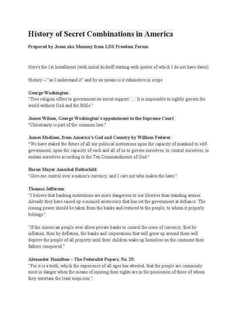 History of Secret Combinations in America | PDF | Tyrant | Politics ...