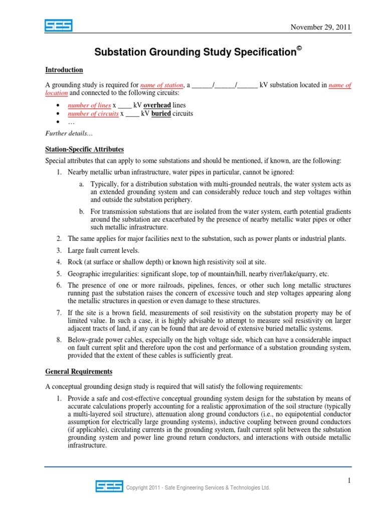 Grounding Study Specification.pdf | Electrical Substation | Electrical ...