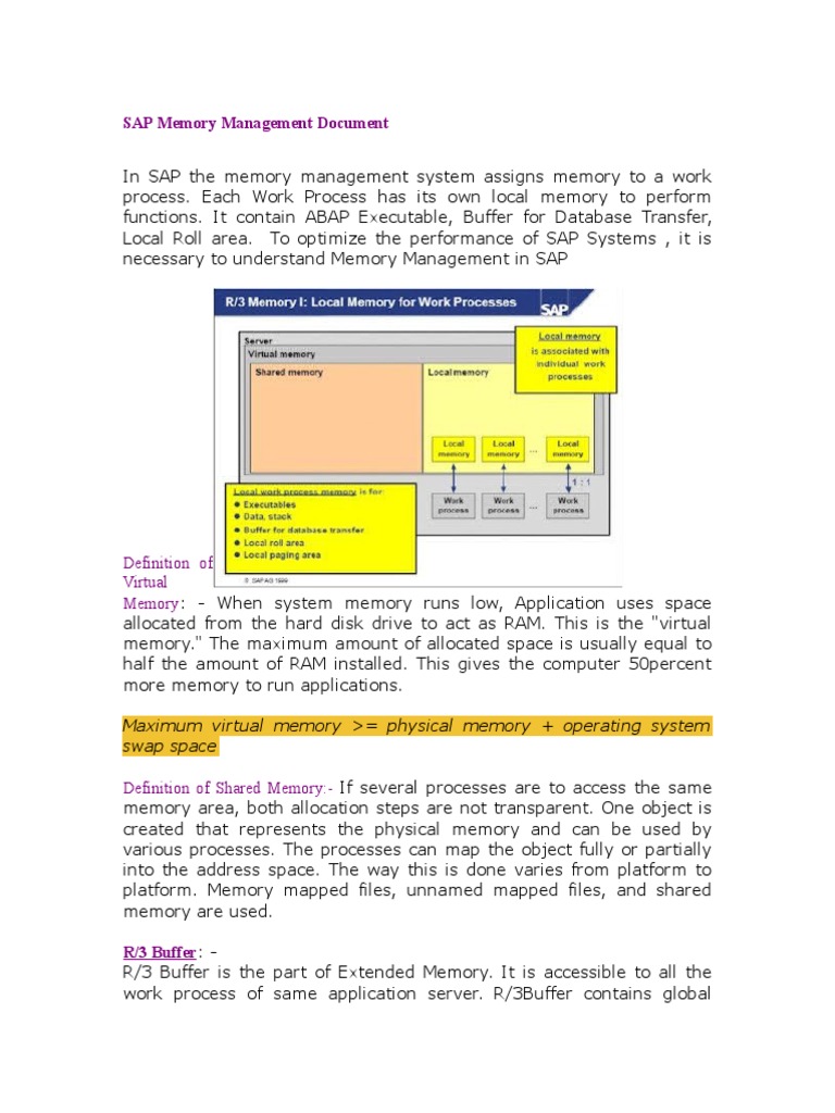 SAP Memory Management | PDF | Computer Data Storage | Computer Data