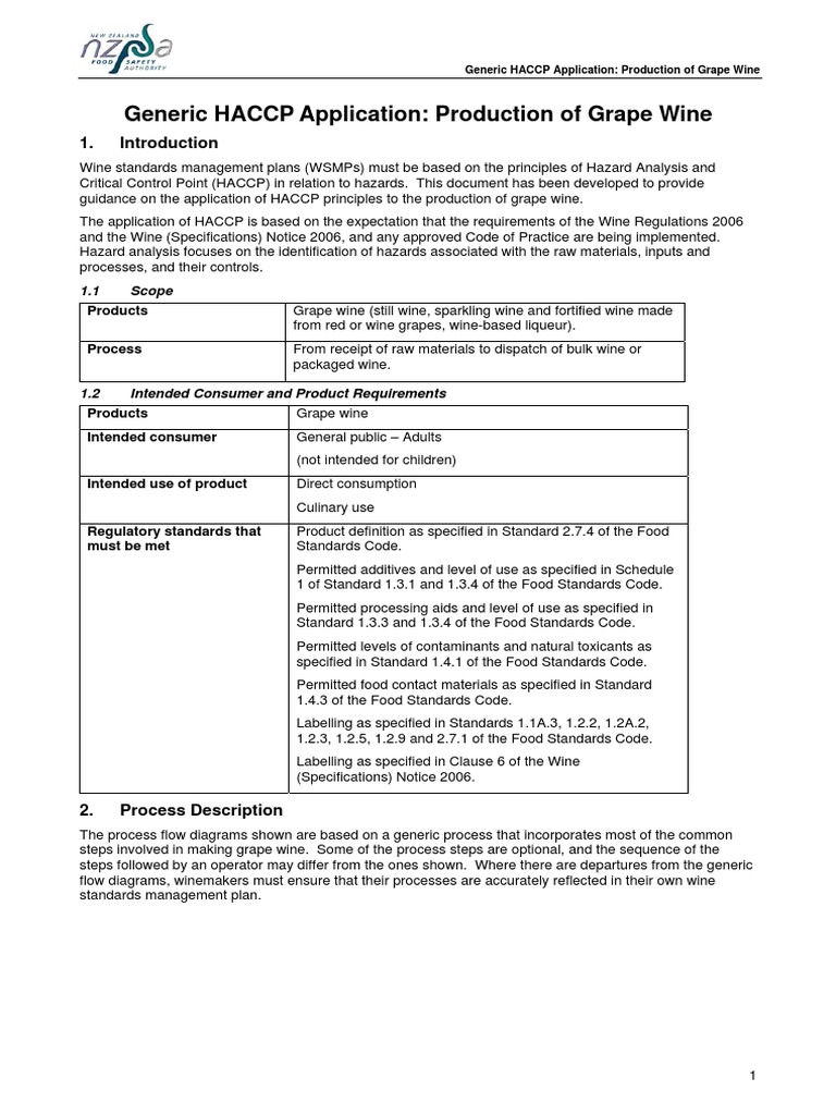 Generic Haccp-document Provides | Winemaking | Wine