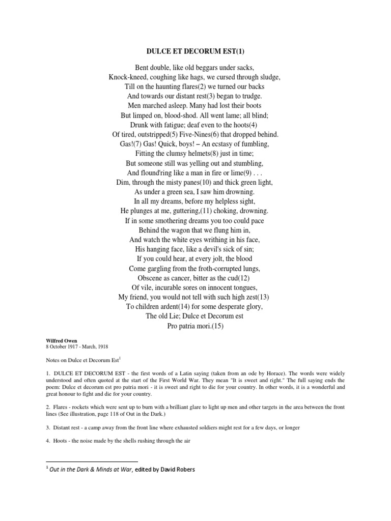 Dulce Et Decorum Est Poem With Notes | PDF