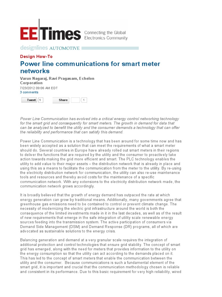 Power Line Communications For Smart Meter Networks: Design How-To | PDF | Electrical Grid ...