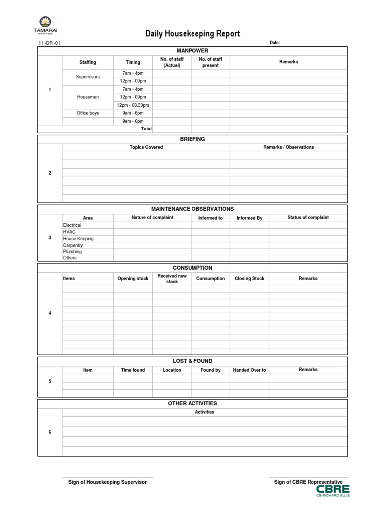 Daily Housekeeping and Staffing Report | PDF | Law | Home & Garden