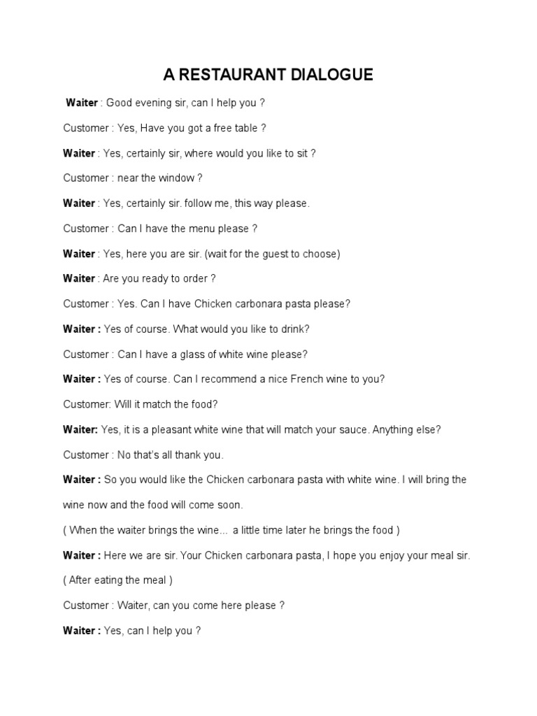 A Restaurant Dialogue | PDF | Waiting Staff | Restaurants