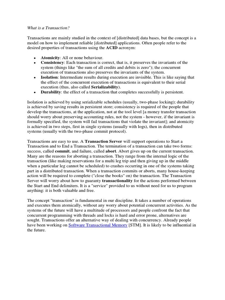 What Is A Transaction?: Software Transactional Memory | PDF | Database ...