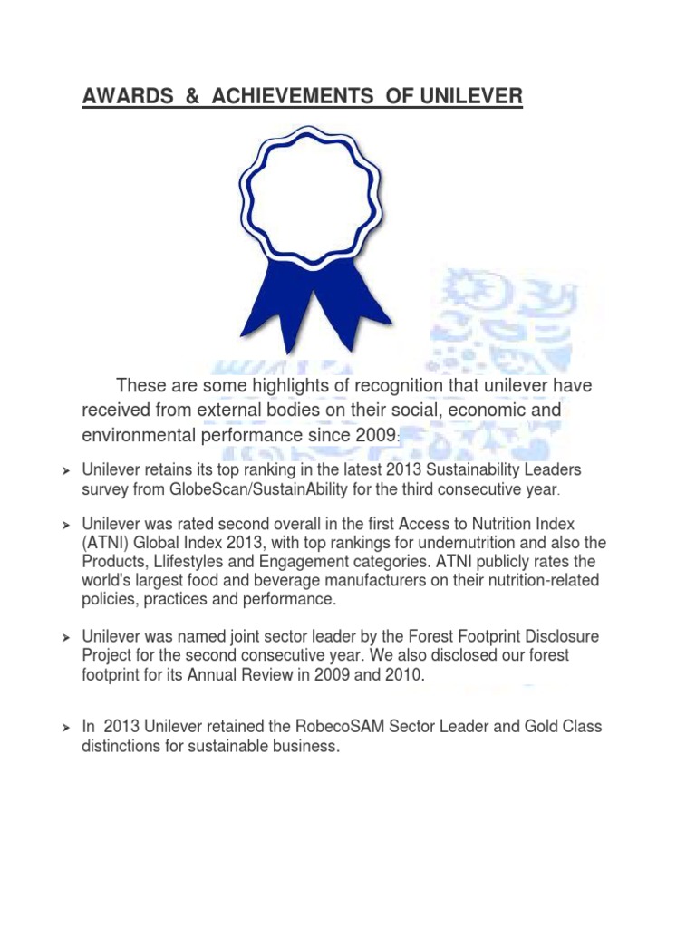 Awards of Unilever | PDF | Procter & Gamble | Unilever