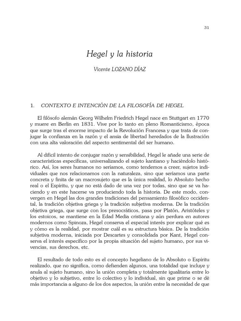 Lozano Díaz, Hegel y La Historia | PDF | Georg Wilhelm Friedrich Hegel | Immanuel Kant
