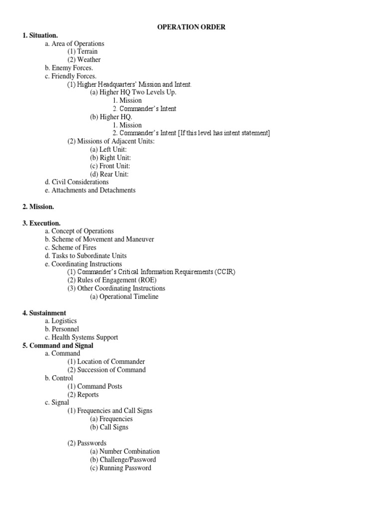 Five Paragraph OPORD Template | PDF | National Security | Military