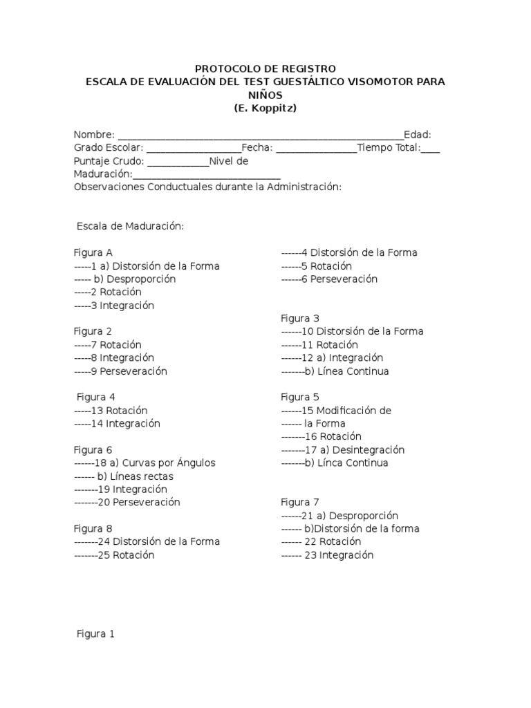 Protocolo de Registro Bender Koppitz | PDF