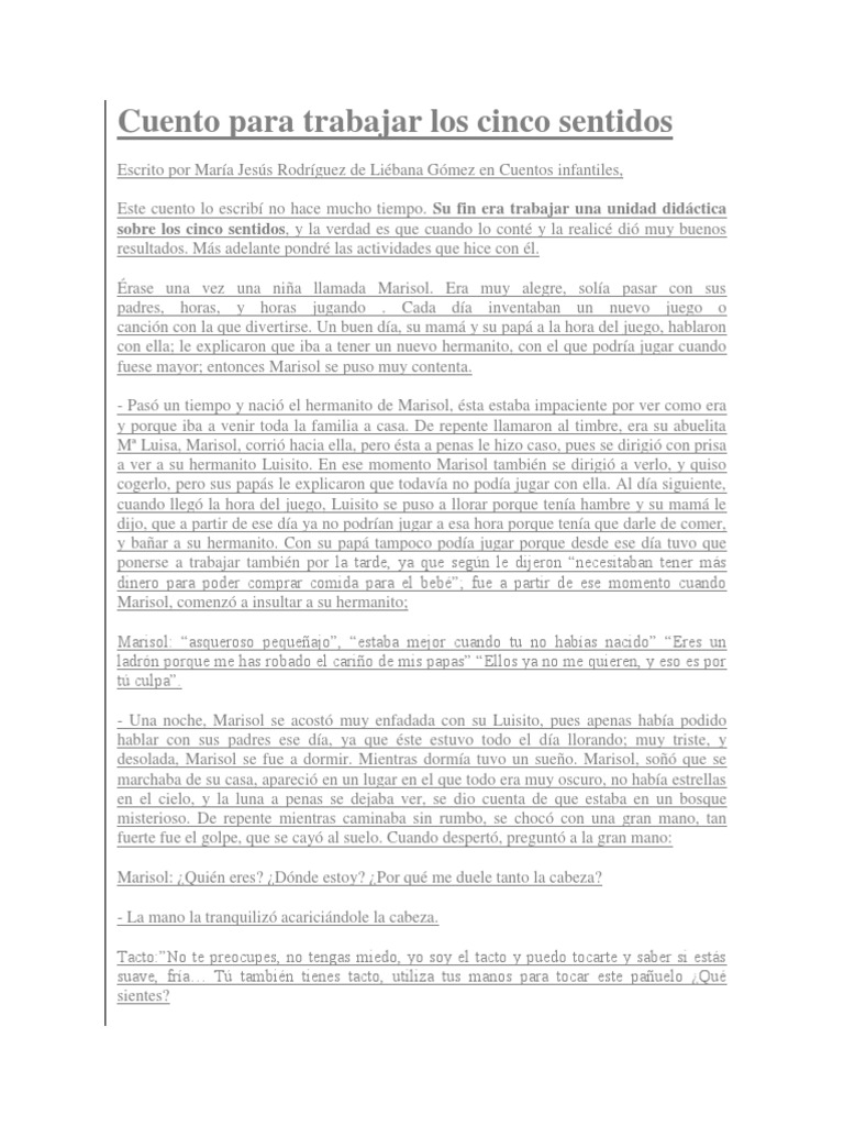 Cuento para Trabajar Los Cinco Sentidos | PDF | Amor | Ocio