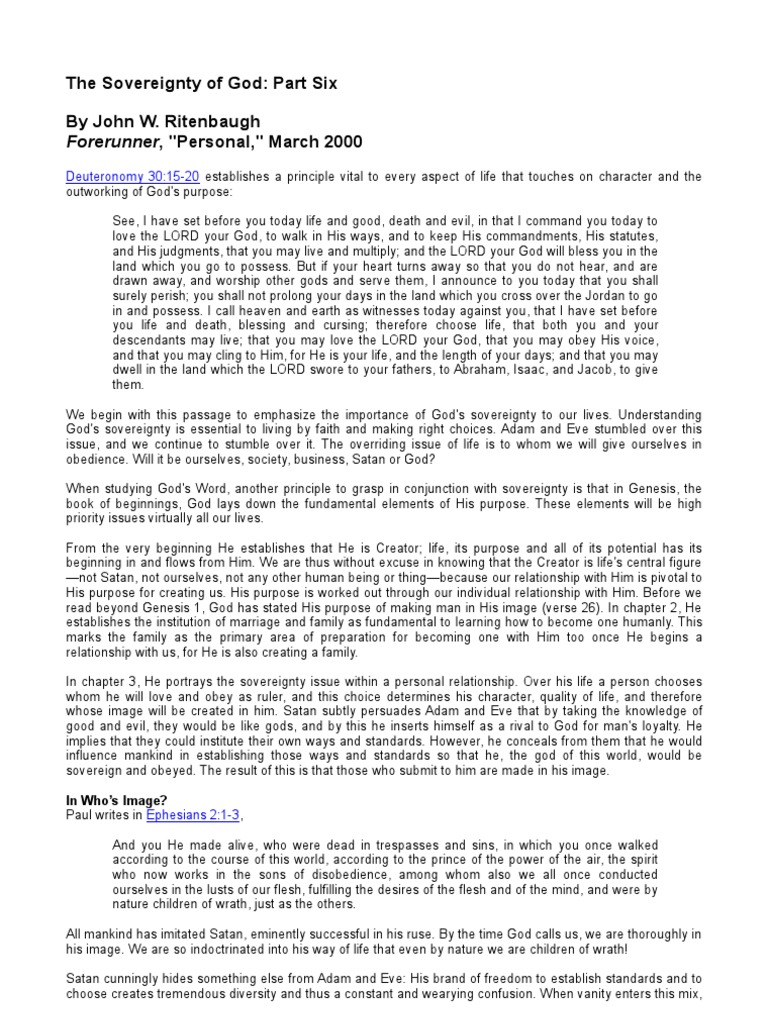 Forerunner, "Personal," March 2000: The Sovereignty of God: Part Six by ...