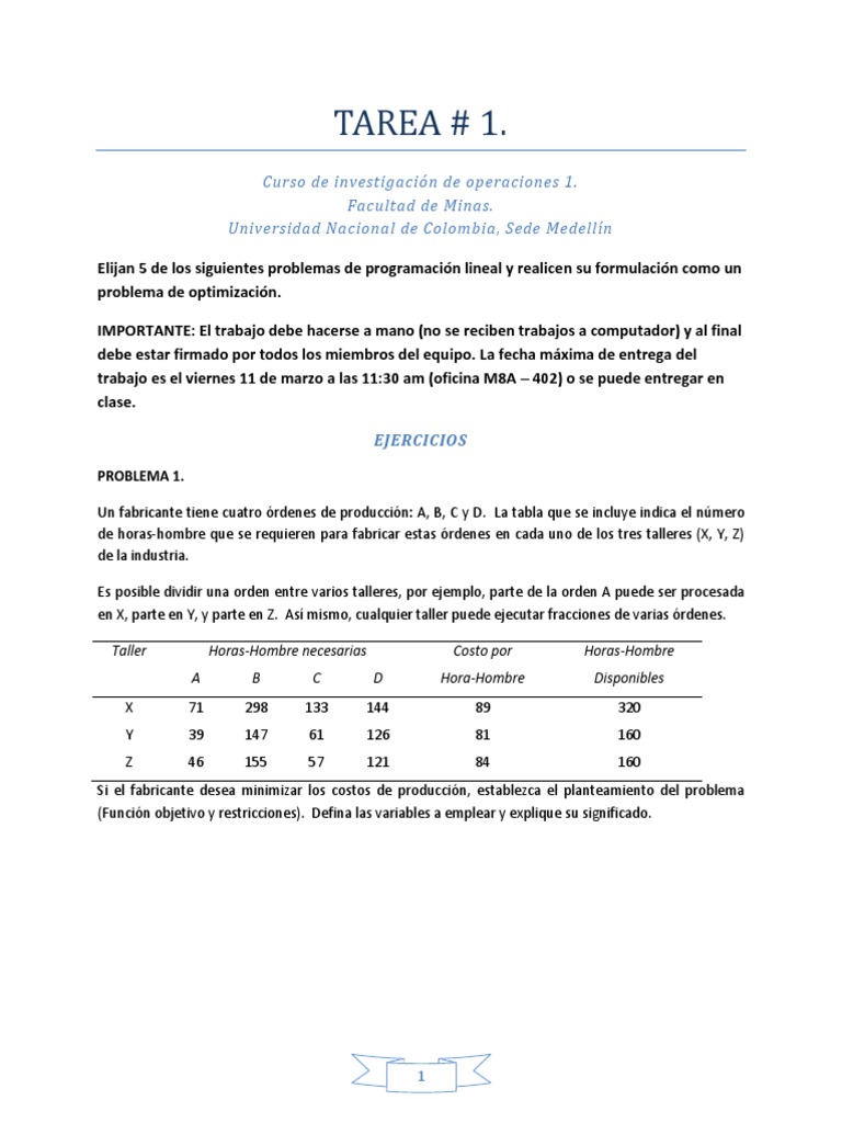 Tarea 1 - IO1 Sem 012011 | PDF | Cobre | Aluminio