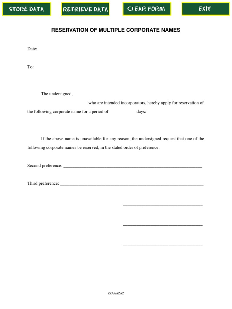 Corporate Name Reservation Request Form | PDF | Law