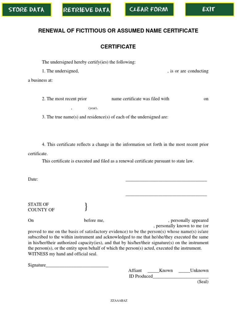 Fictitious Name Certificate Renewal Guide | PDF