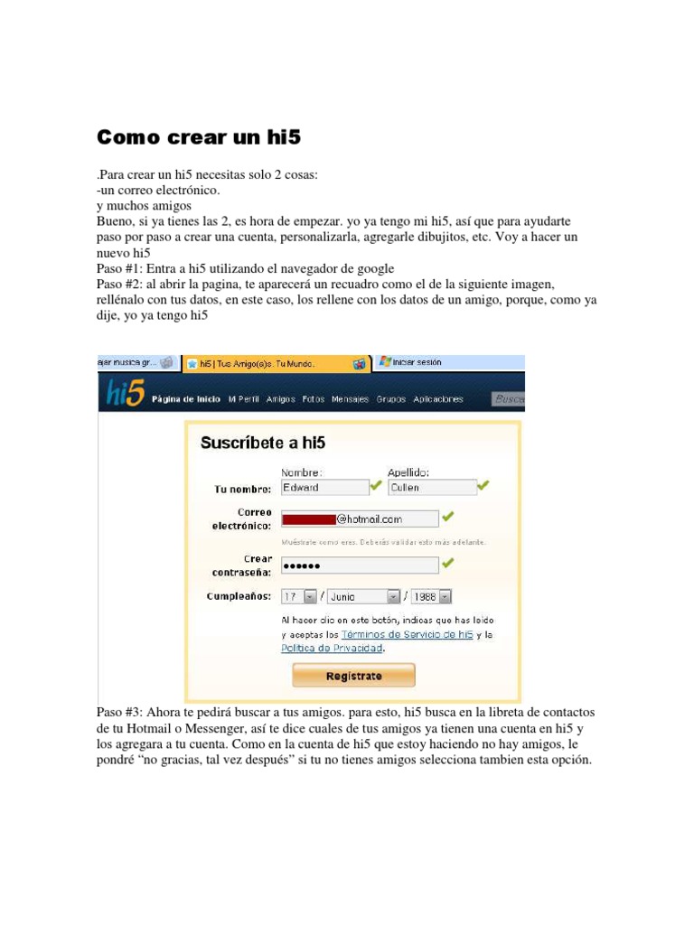 Como Crear Un Hi5 | PDF | Informática y tecnología de la información | Internet