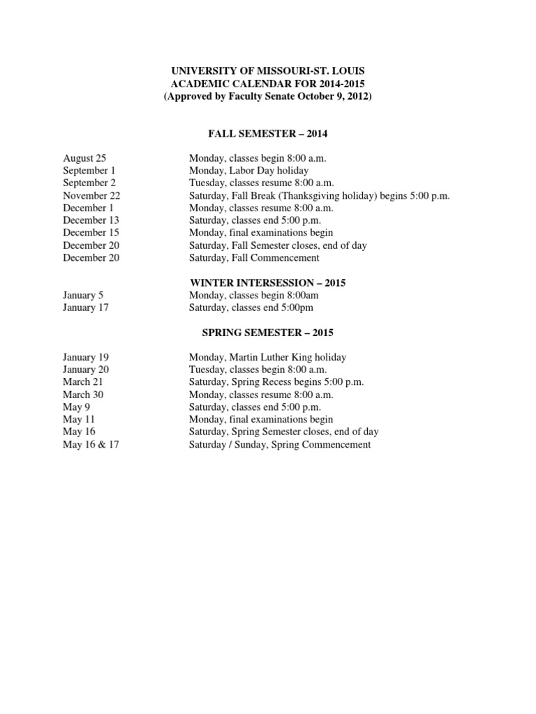 UMSL 2014-2015 Academic Calendar | PDF | Language Arts & Discipline