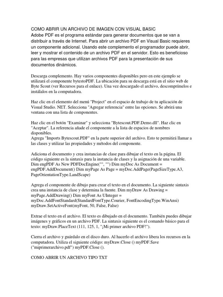 Como Abrir Un Archivo de Imagen Con Visual Basic | PDF | Formato de ...