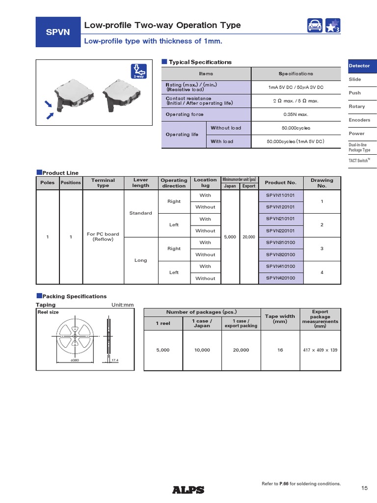 Low-Profile Two-Way Operation Type | PDF | Switch | Printed Circuit Board