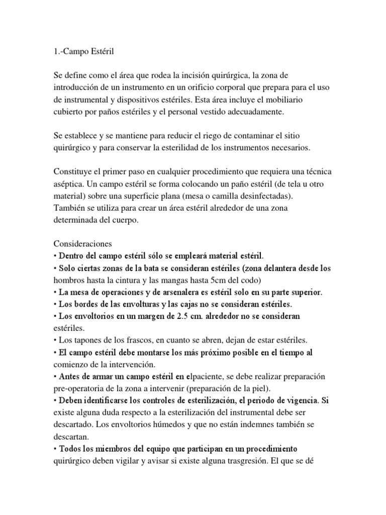 Definición y Manejo del Campo Estéril | PDF | Esterilización ...