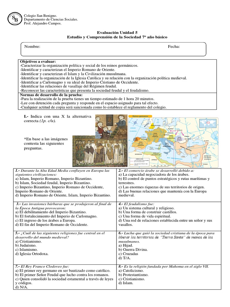 Prueba 7 Basico Edad Media | Baja Edad Media | Feudalismo