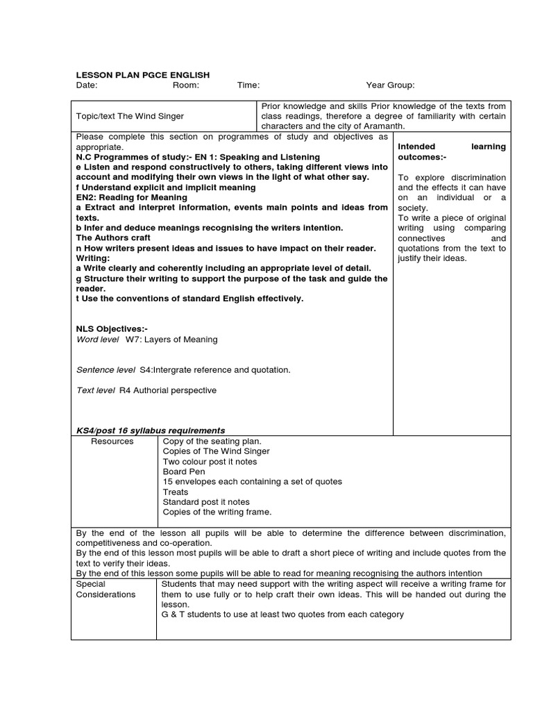Lesson Plan English | Download Free PDF | Lesson Plan | English Language