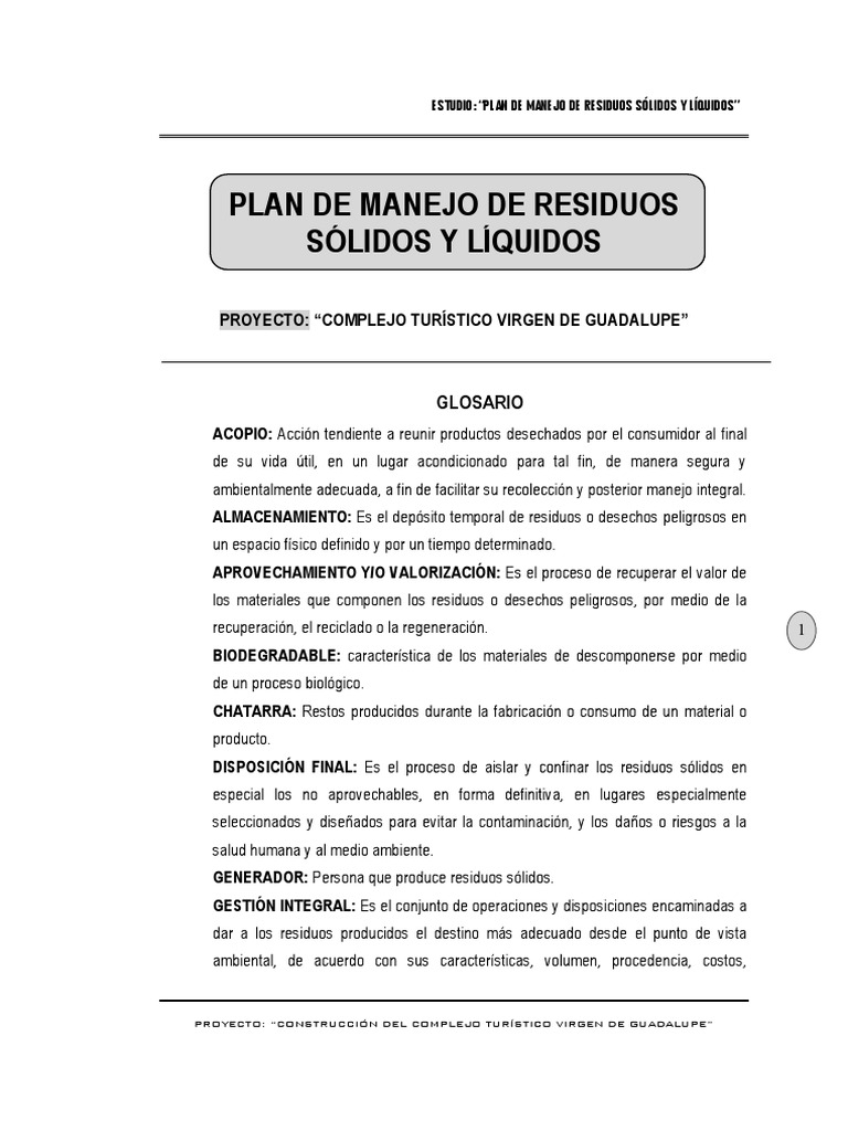 Plan de Manejo de Residuos Solidos | PDF | Residuos | Reciclaje