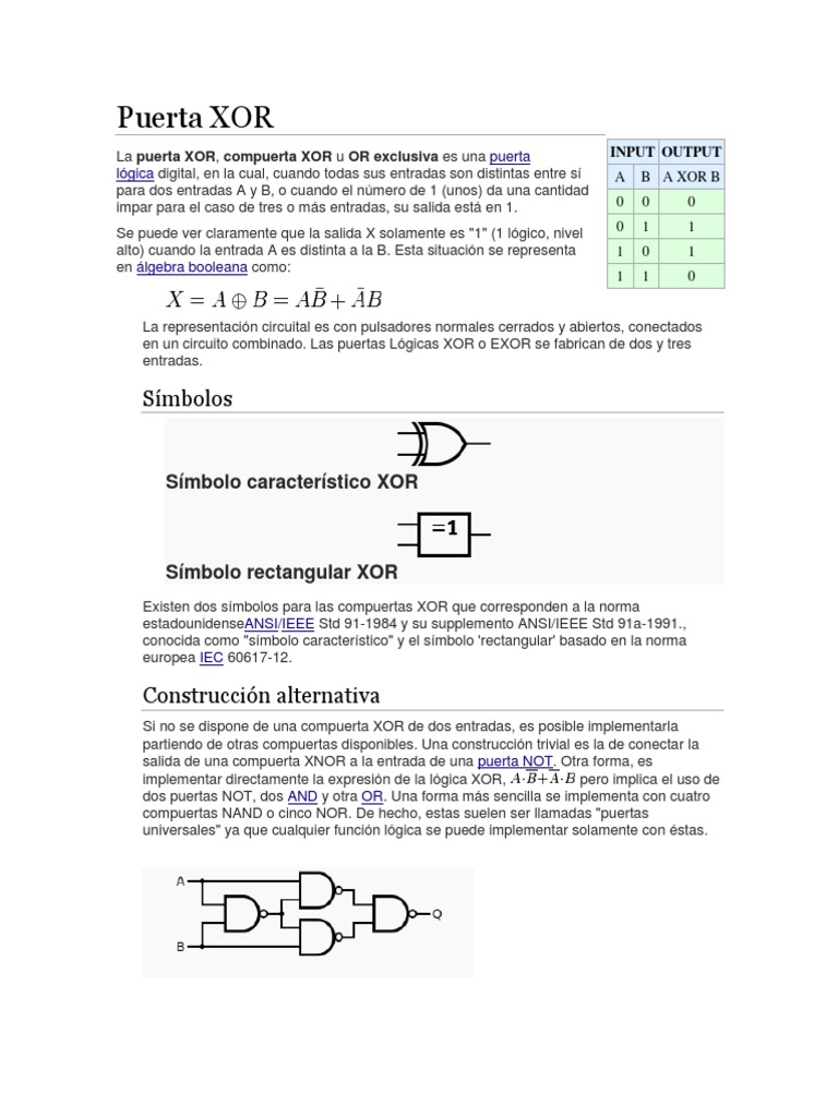 Puerta XOR | PDF | Puerta lógica | Lógica matemática