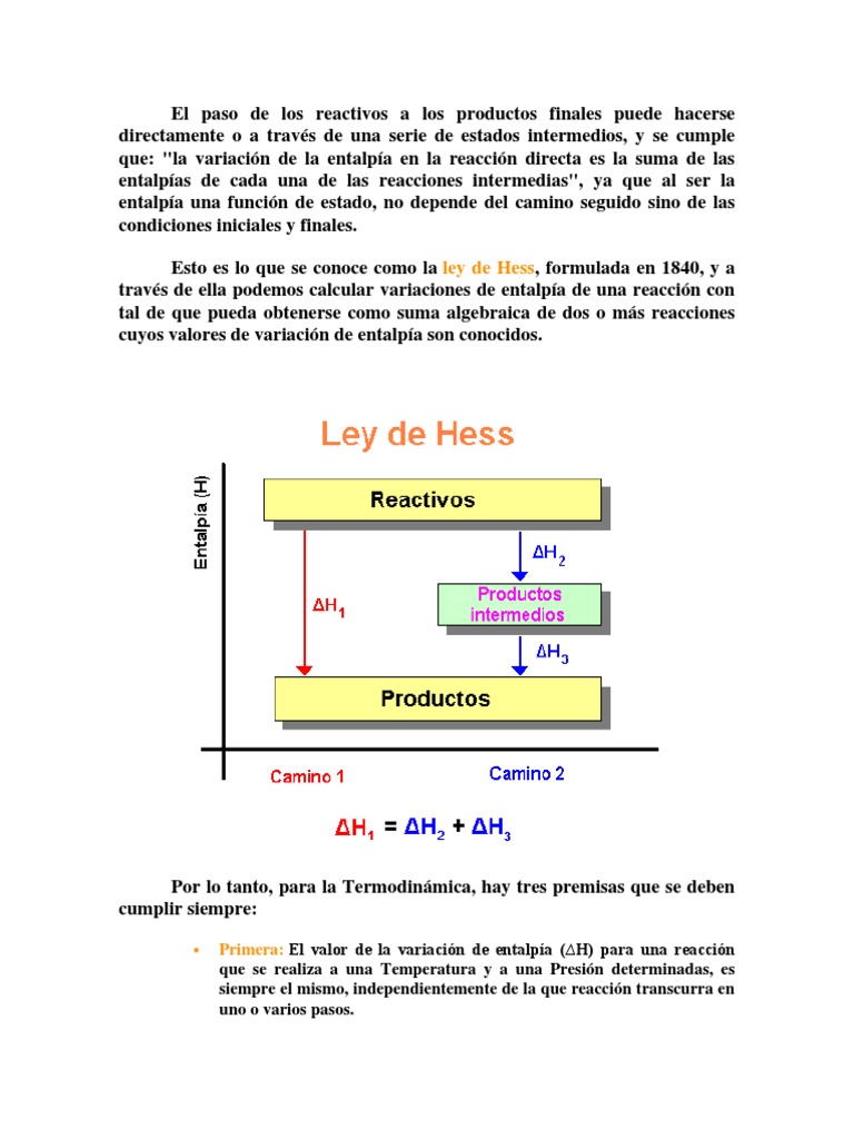 Ley de Hess y variación de entalpía | PDF