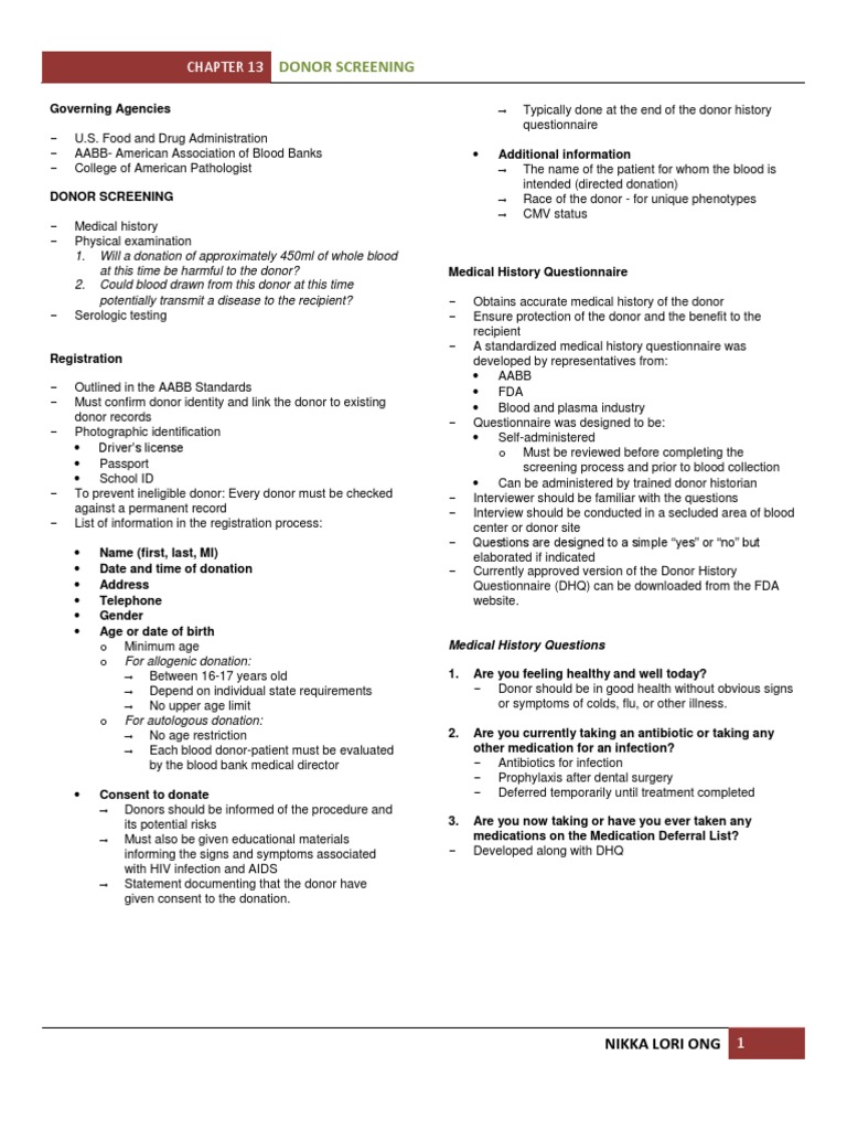 Donor Screening Guidelines and Procedures | PDF | Blood Donation ...