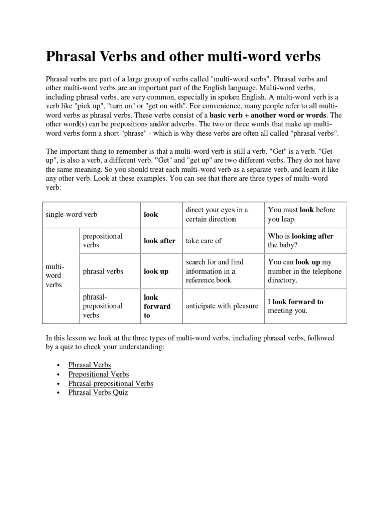 Phrasal Verbs and Other Multi | PDF | Language Arts & Discipline