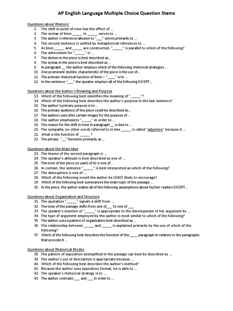 AP LANG Multiple Choice Stems 1 | PDF | Linguistics | Languages