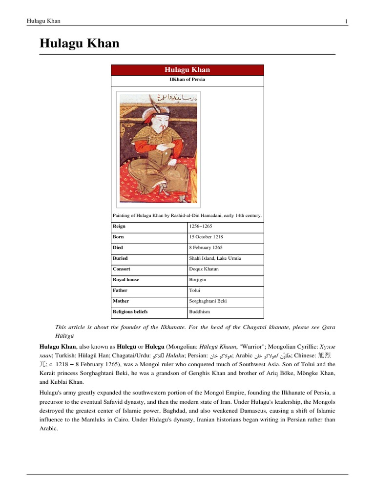 Hulagu Khan | PDF | Mongol Empire | Mongol Peoples