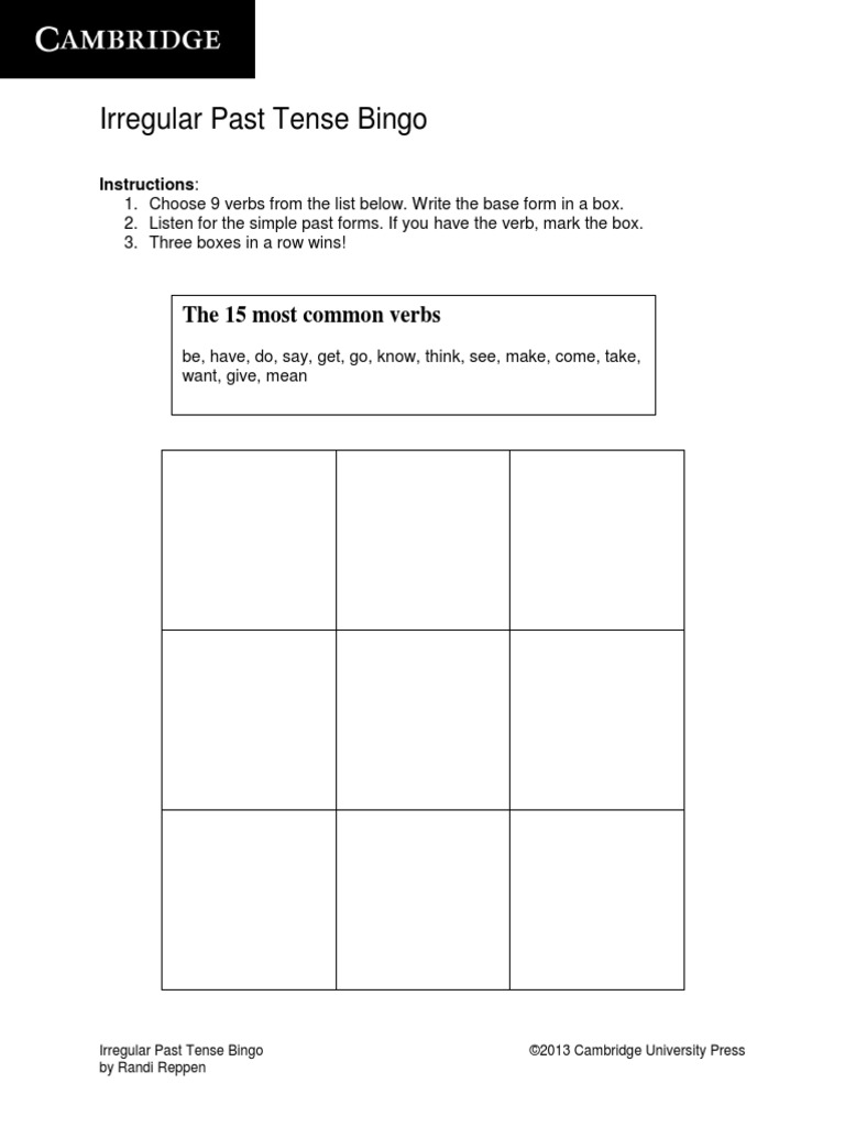 Irregular Past Tense Bingo Game | PDF