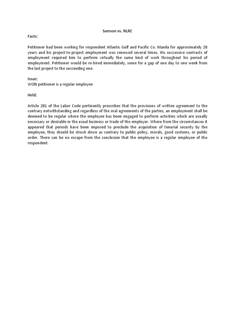 Samson vs. NLRC Case Digest | PDF | Law