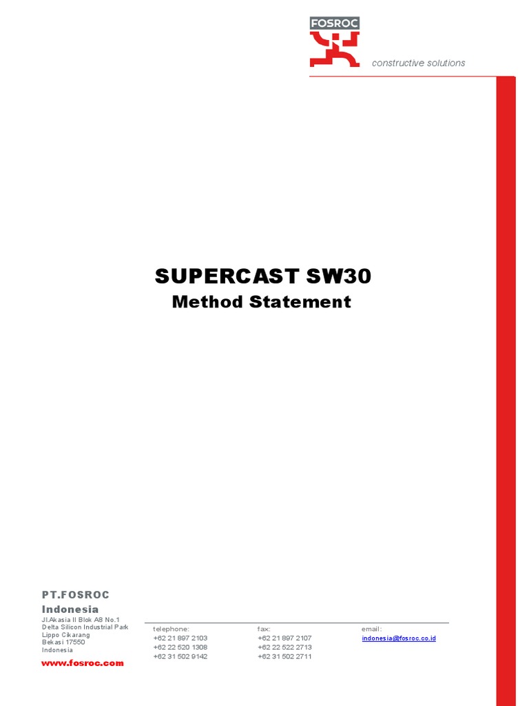Supercast SW30 Method Statement | PDF | Adhesive | Concrete
