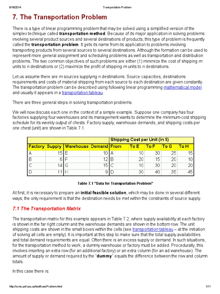 Transportation Problem | PDF | Mathematical Optimization | Linear Programming