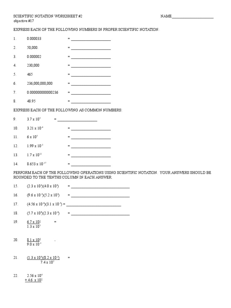 Scientific Notation Worksheet 2 | PDF | Teaching Mathematics