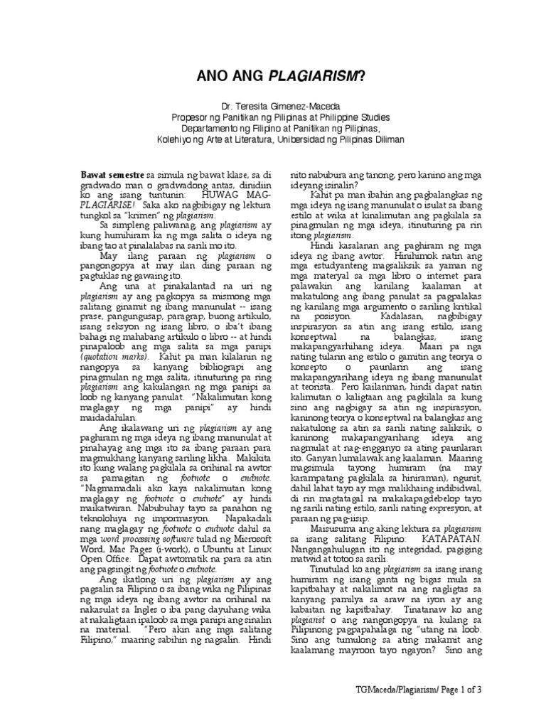 Ano Ang Plagiarism Tgm4 | PDF