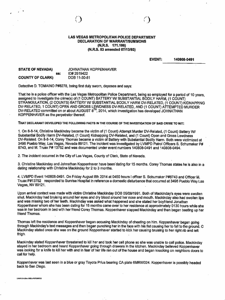 Here's The Warrant Report On Johnathan Koppenhaver, A.K.A. War Machine ...
