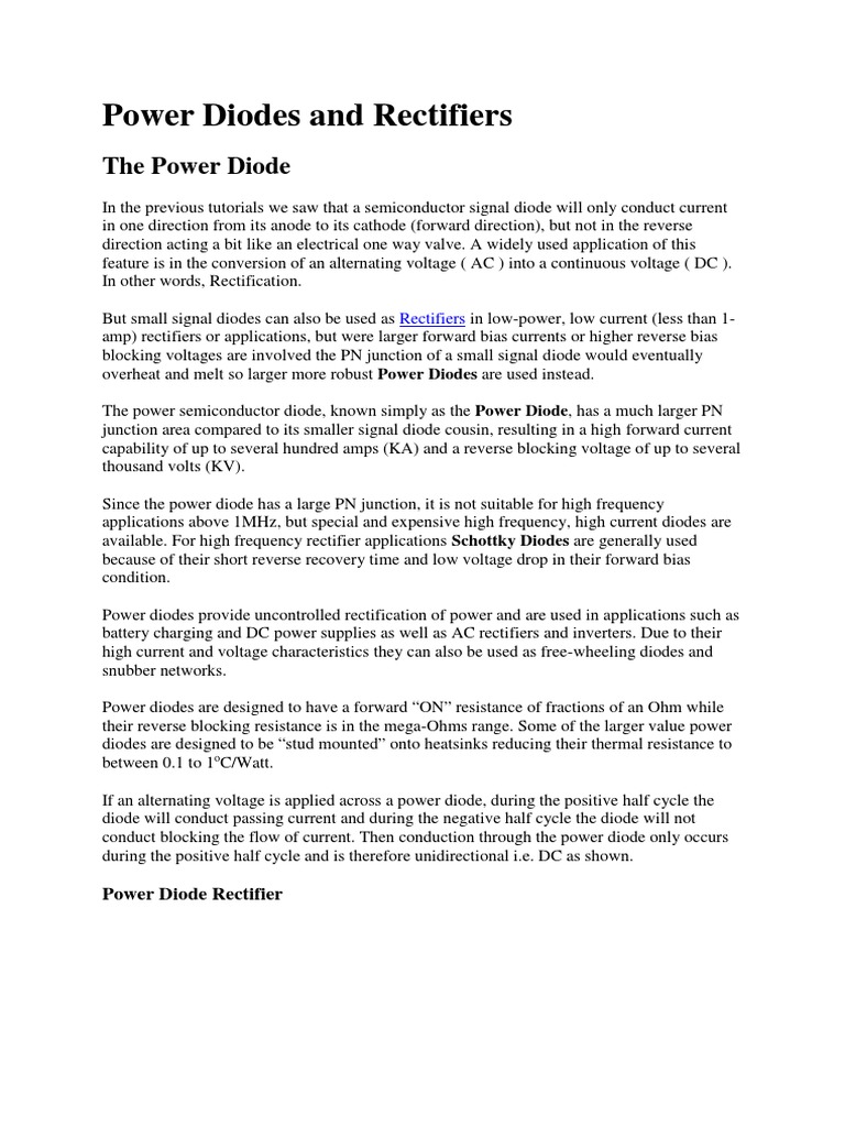 Power Diodes and Rectifier Basics | PDF | Rectifier | Diode