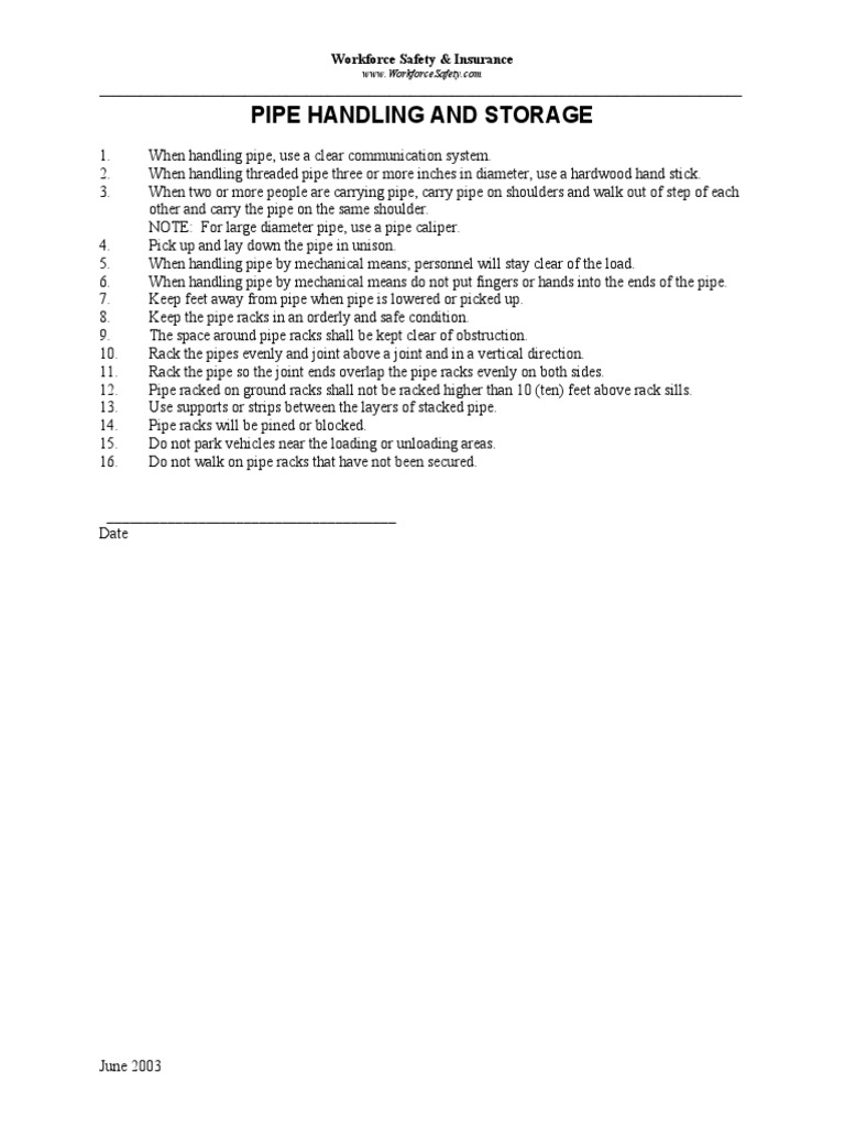 Pipe Handling and Storage Safety Guidelines | PDF