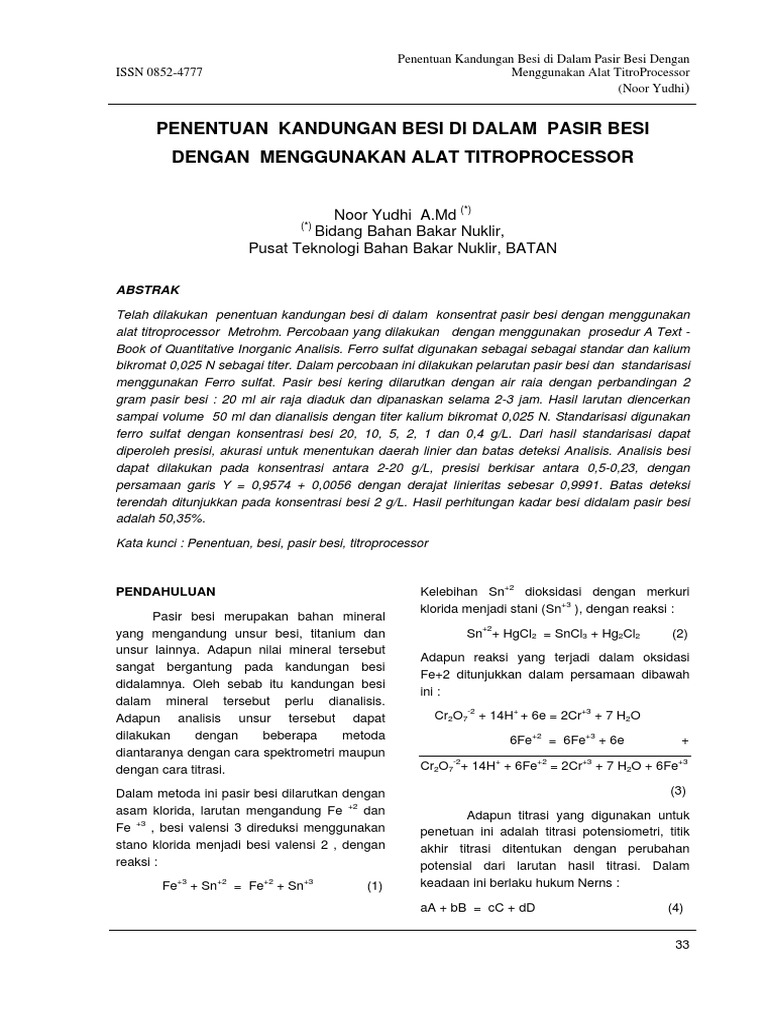 Jurnal-Penentuan Kandungan Besi Dalam Pasir Besi Dengan Menggunakan ...