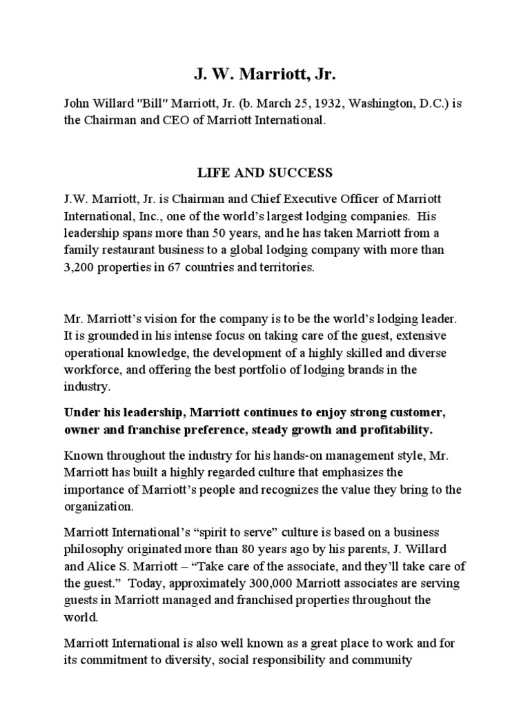 J.W.MARRIOT Jr. | PDF | Marriott International | Hotel