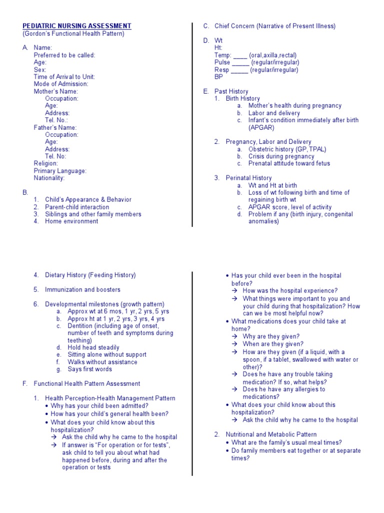 Pediatric Nursing Assessment | Clinical Medicine | Health Sciences