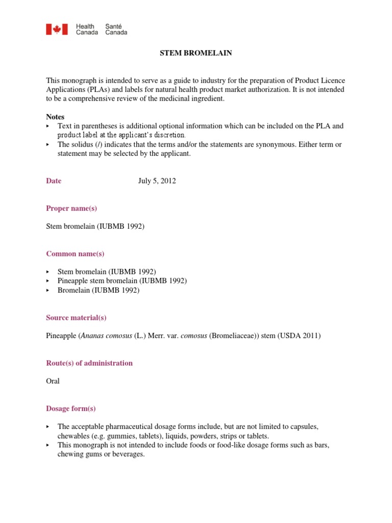 Bromelain Monograph | PDF | Tablet (Pharmacy) | Pineapple