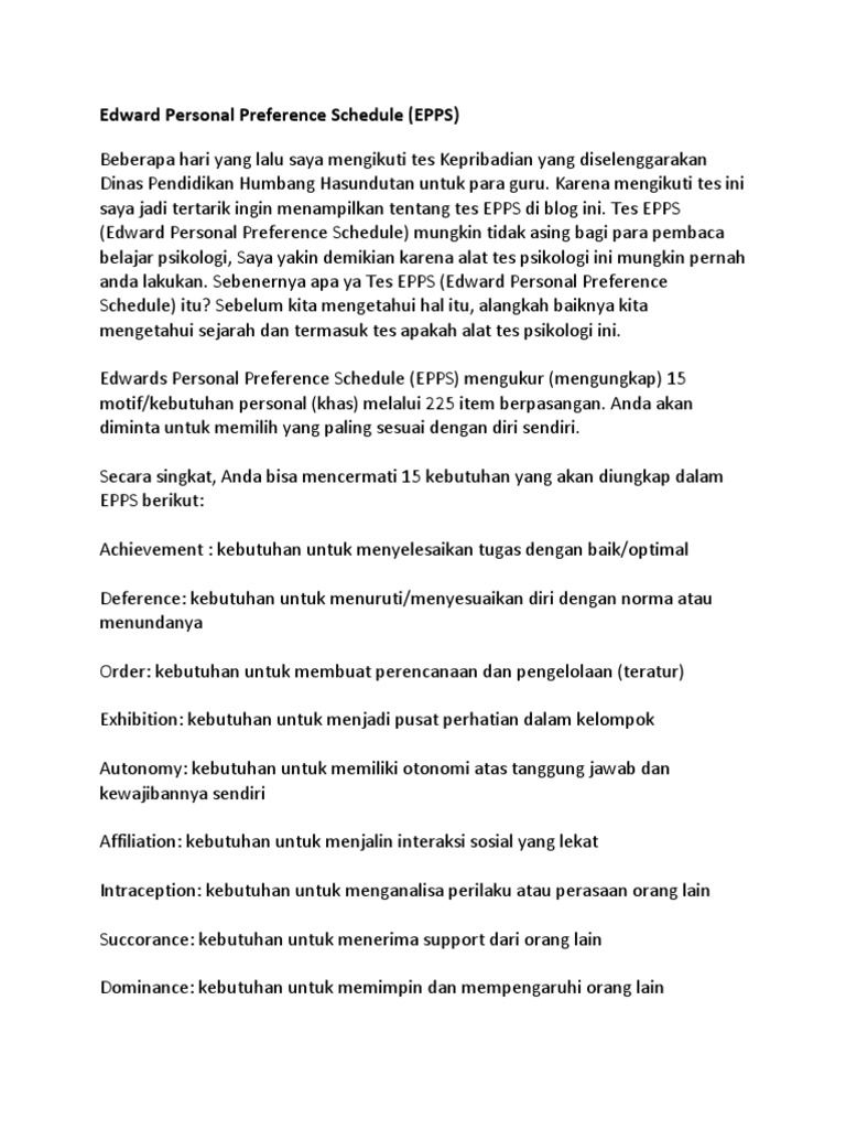 Edward Personal Preference Schedule